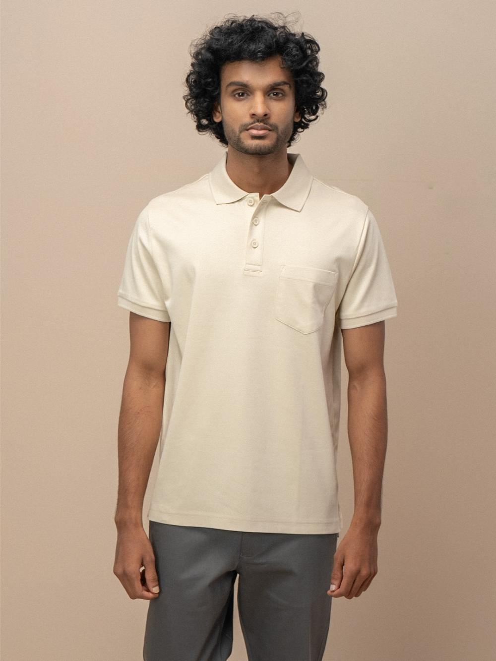 Men Extra Long Staple Cotton Smart Fit Apex Polo T-Shirt Ivory Cream A ...